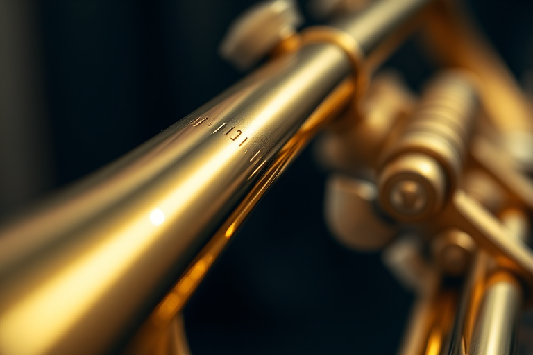 Close-Up View of a Beautifully Polished Trumpet Against a Blurred ...