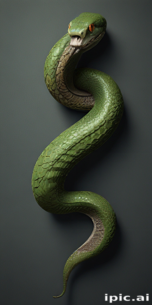 Vivid Green Snake Coiling Gracefully Against a Dark Background Surface