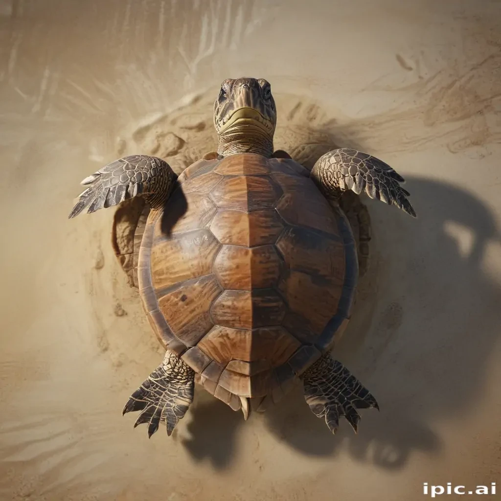 A Serene Turtle Resting on a Sandy Beach Under Bright Sunlight