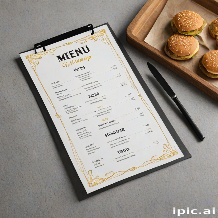 Elegant Restaurant Menu Featuring Delicious Burgers and Tasty Dishes