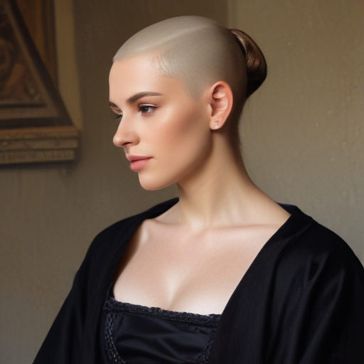 Renaissance painting of a Beautiful roman sorceress witch shaved head ...