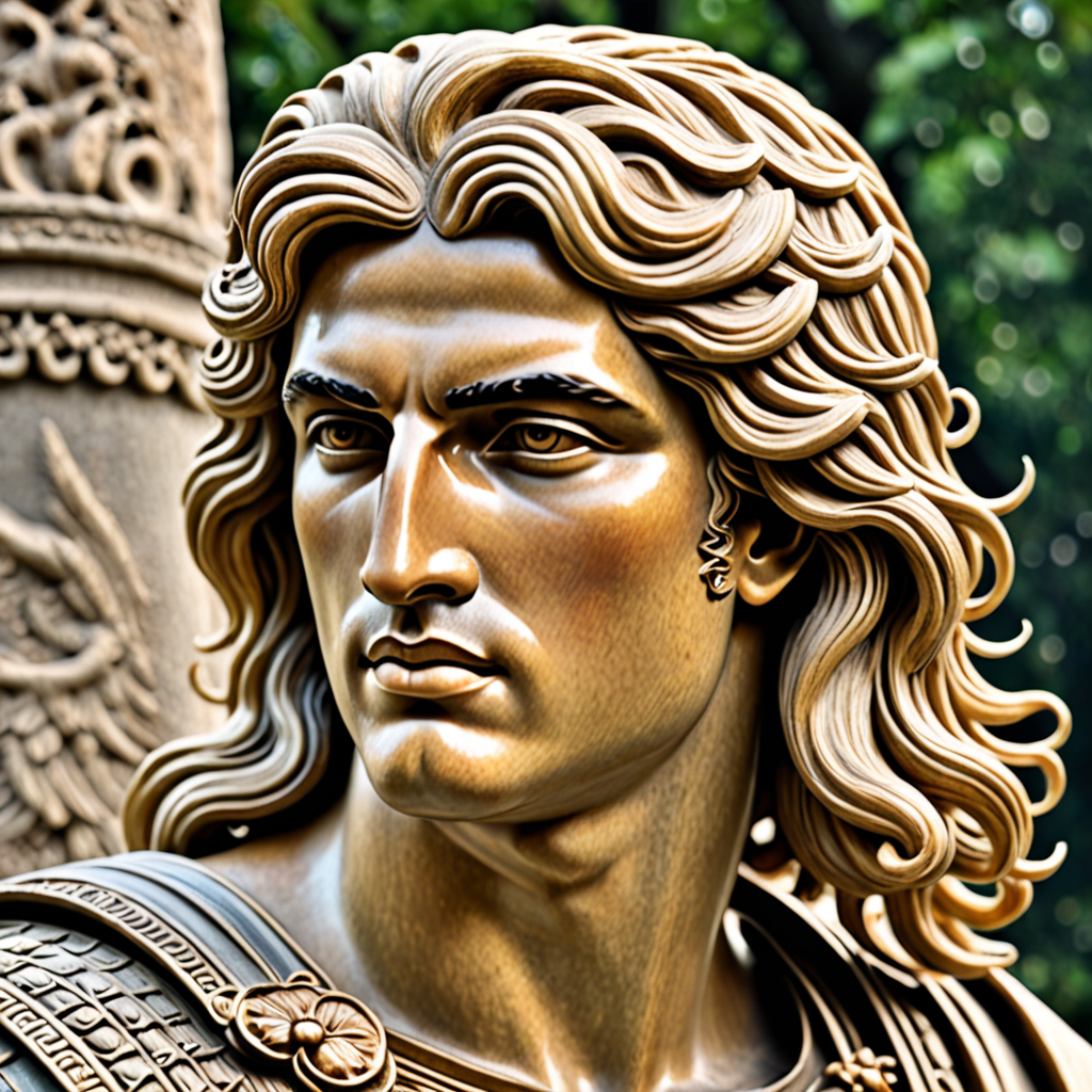 Realistic picture of Alexander the Great with long blonde hair