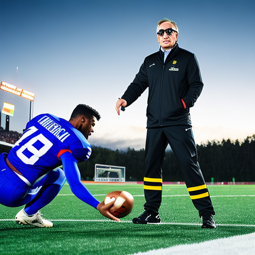 stephen hawking on a football field, playing football in a football uniform