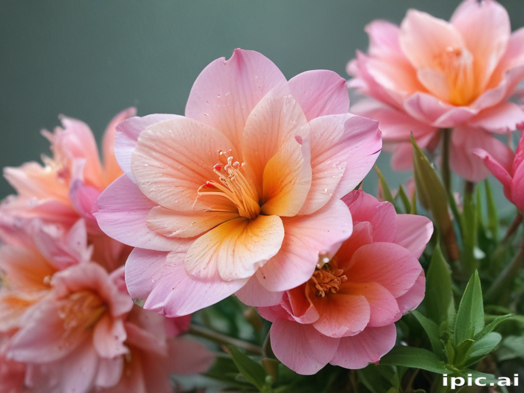 A Beautiful Arrangement of Pink and Peach Blossoms in Full Bloom.