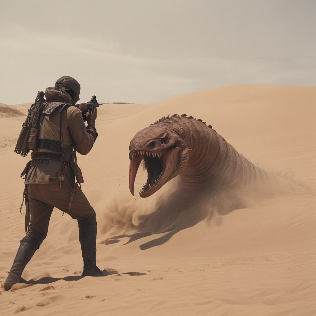 The Dunes, Sandworm, Cinematic, Human fights sandworm