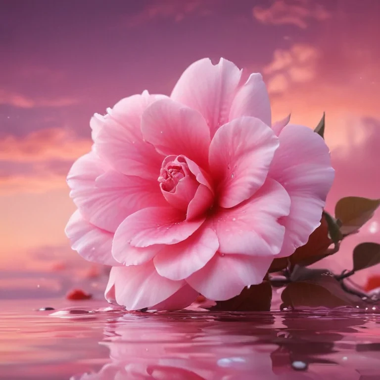 Delicate Pink Flower Blossoming Beautifully Above Calm Serene Water Surface