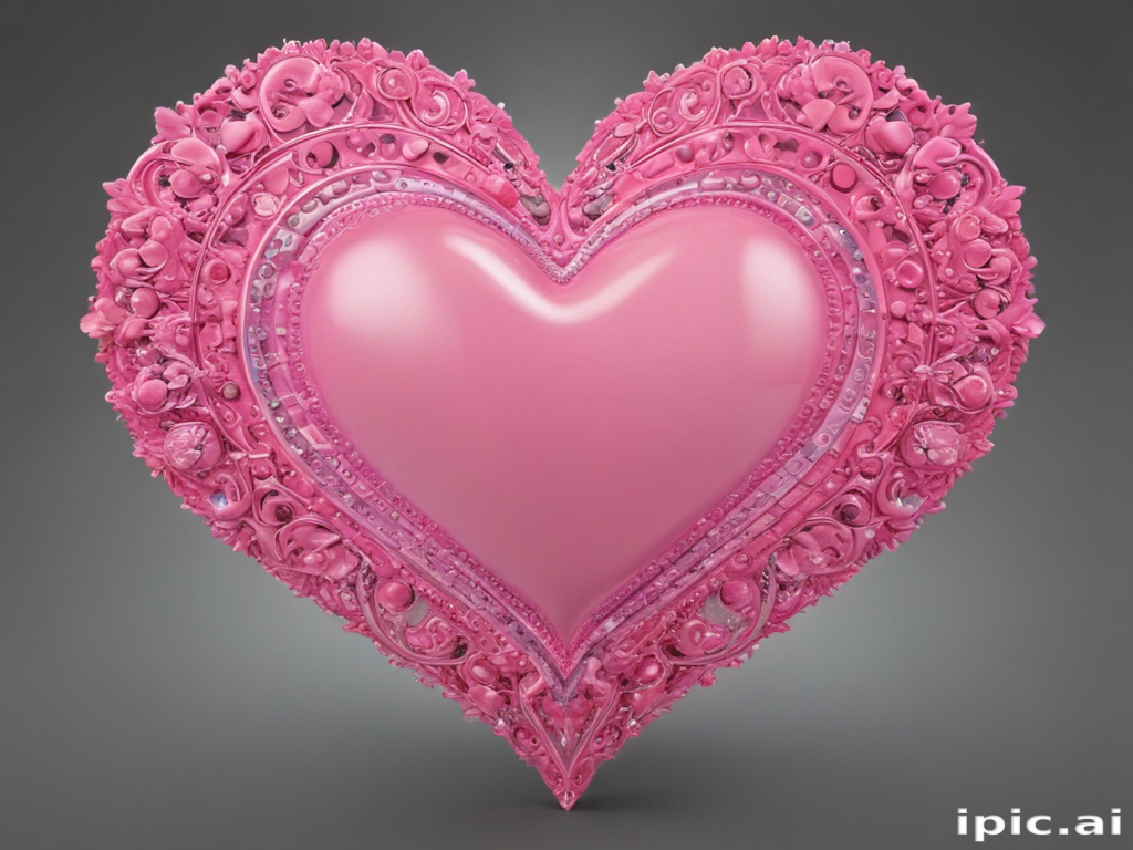 Intricate Pink Heart Design Adorned with Floral Patterns and Textures