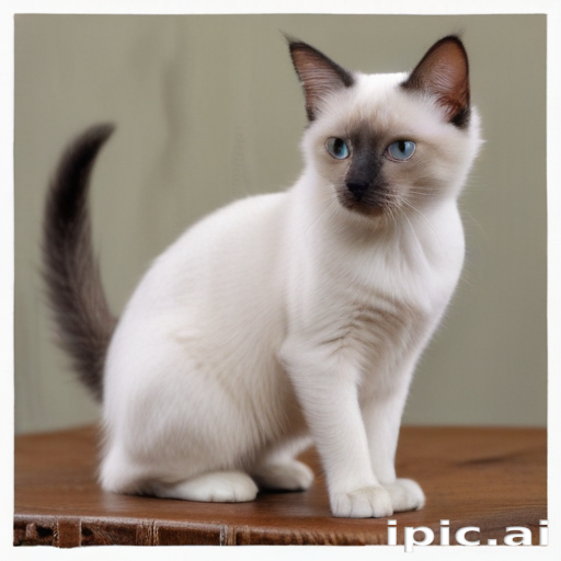 A Beautiful Siamese Cat Sitting Gracefully on a Wooden Surface.