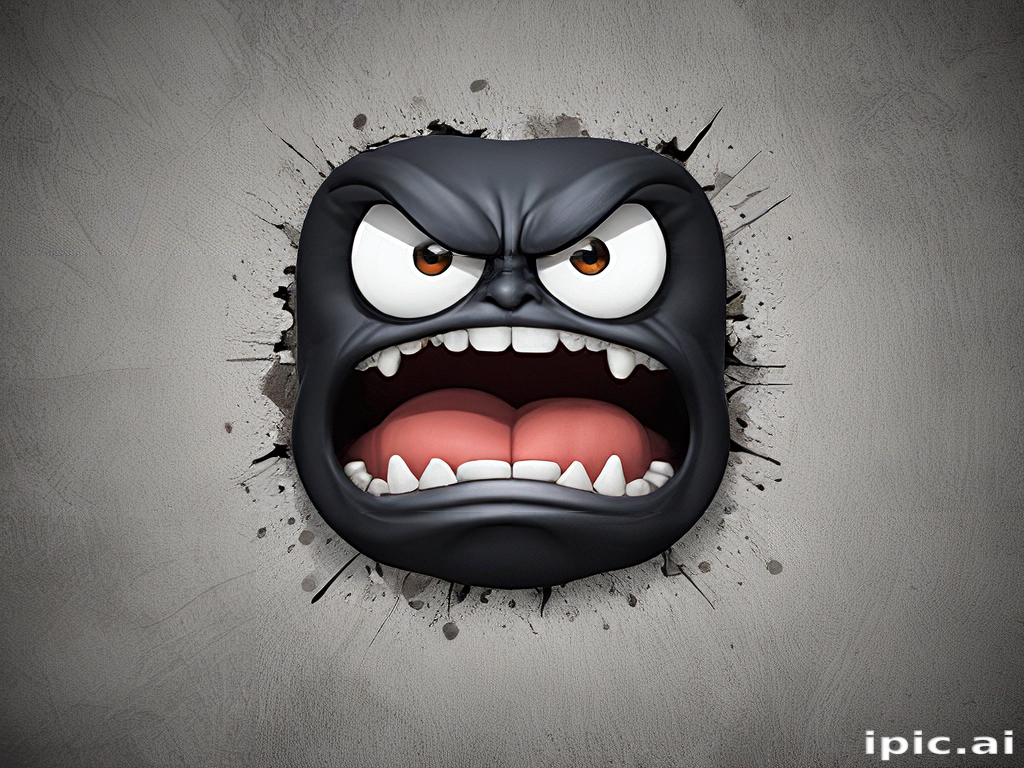 Furious Cartoon Face Breaking Through Wall with Intense Expression and ...