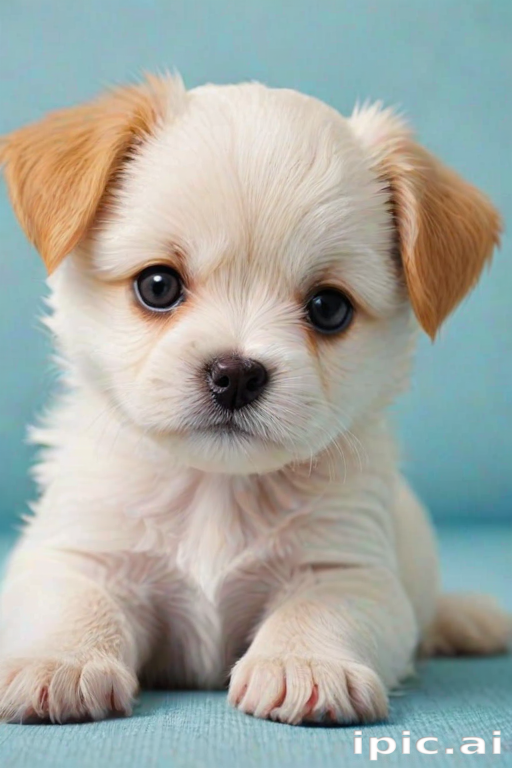 Adorable Fluffy Puppy with Big Eyes Posing Cutely on Soft Background.