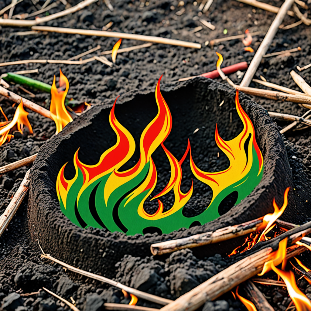 burned ground reggae yellow red green flames