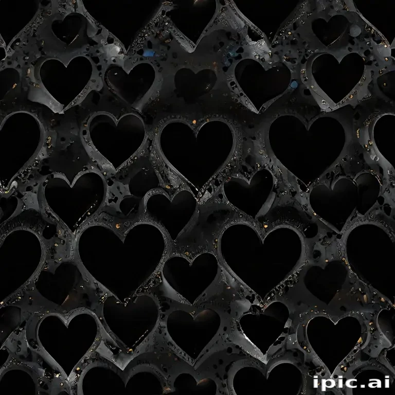 Intricate Pattern of Heart Shapes with a Glossy Black Surface