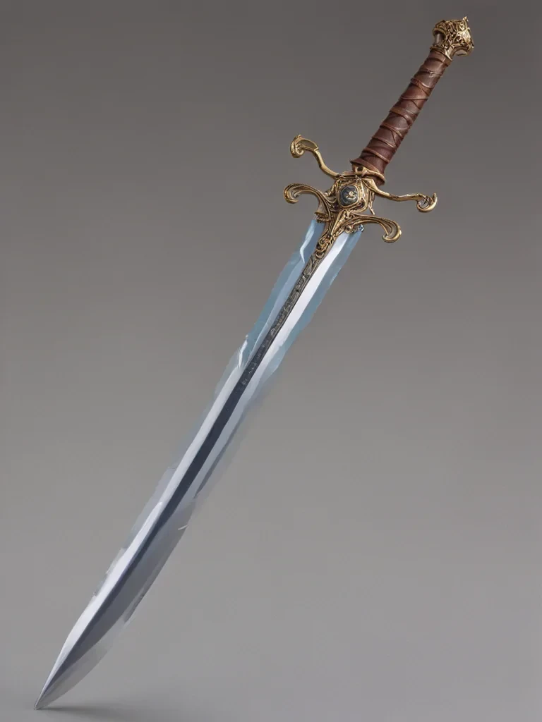 Exquisite Sword with Intricate Design and Shimmering Blade Reflecting Light