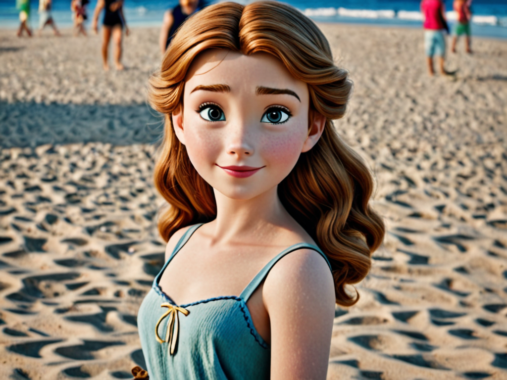 Wendy Darling fron cartoon Peter Pan in a beach