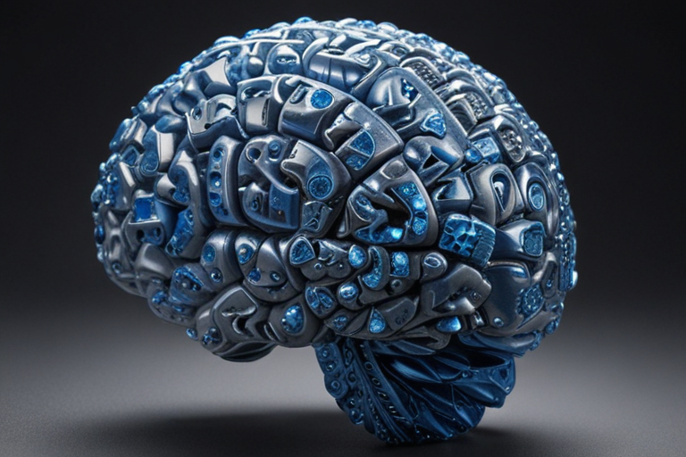 an artistic creation symbolizing a brain painted like a blue crystal or ...