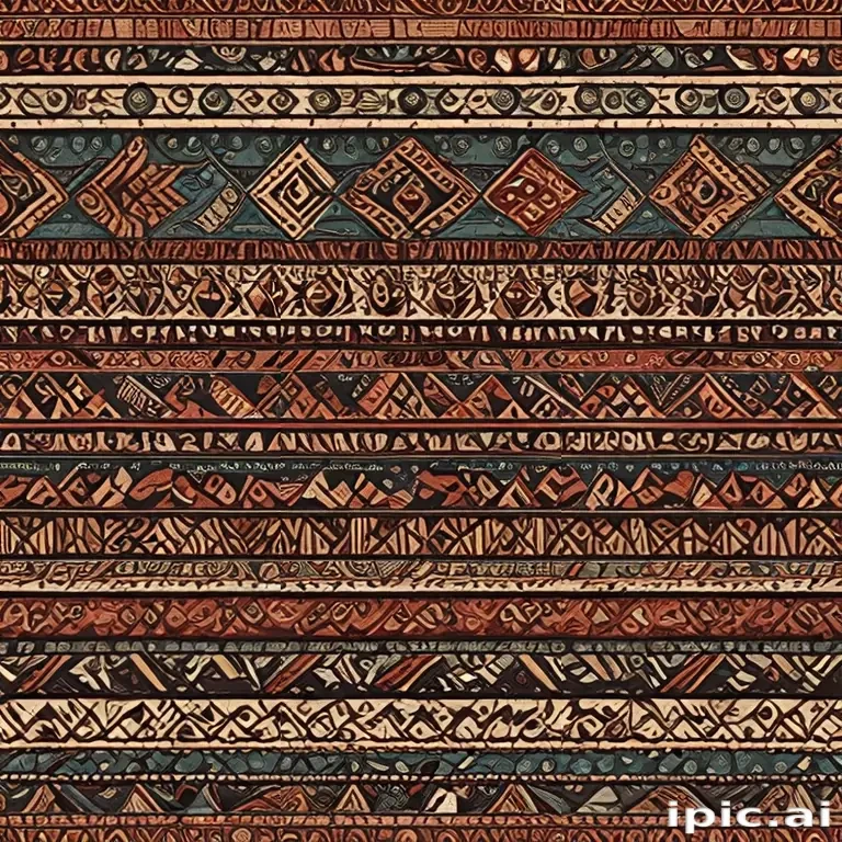 Intricate Patterns and Symbols in a Vibrant Tribal Textile Design