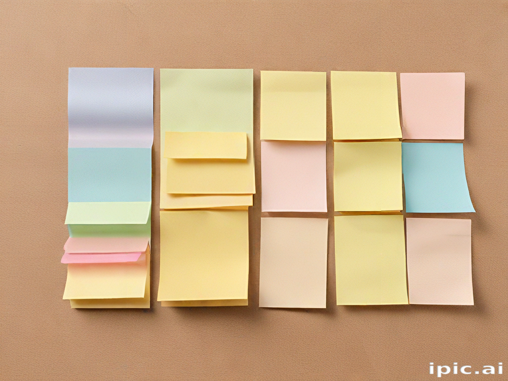 Colorful arrangement of sticky notes in various sizes on a surface.