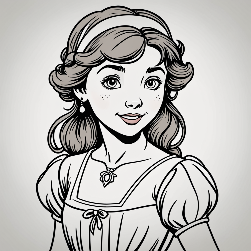 Wendy Darling fron cartoon Peter Pan line art