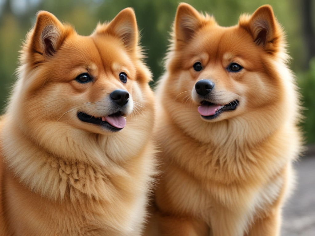 Two Adorable Fluffy Dogs Enjoying a Sunny Day Together Outdoors.