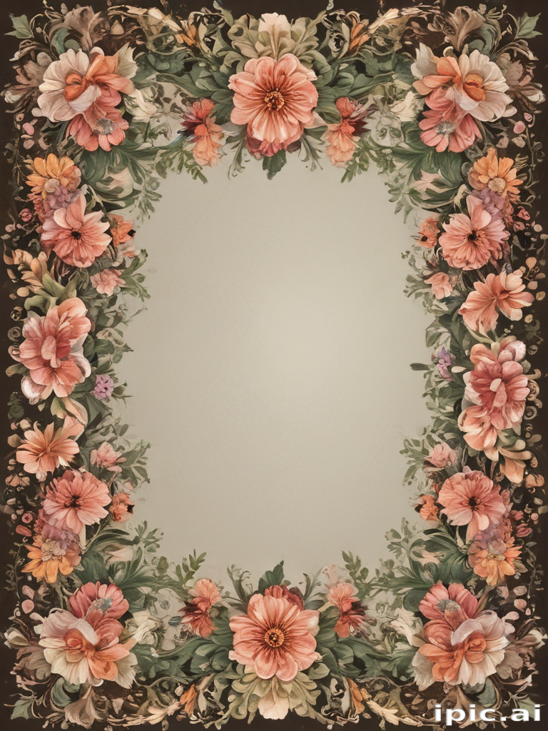 Elegant Floral Border Design Featuring Vibrant Flowers and Lush Greenery