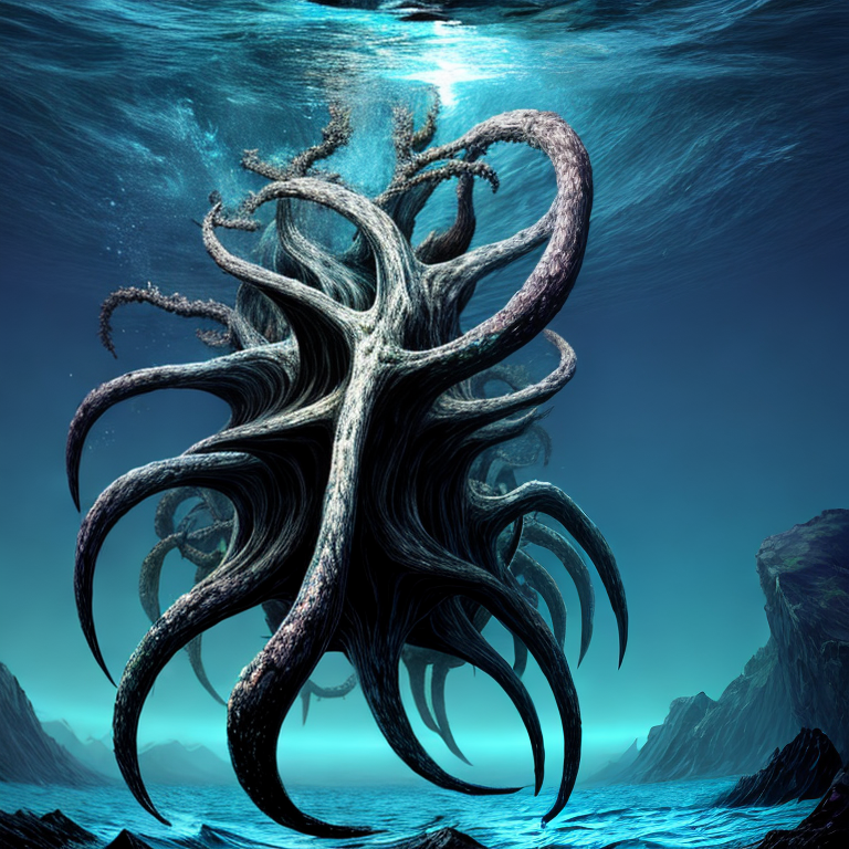 gigantinc eldritch being, depth of the sea , fear of deep water, abstract