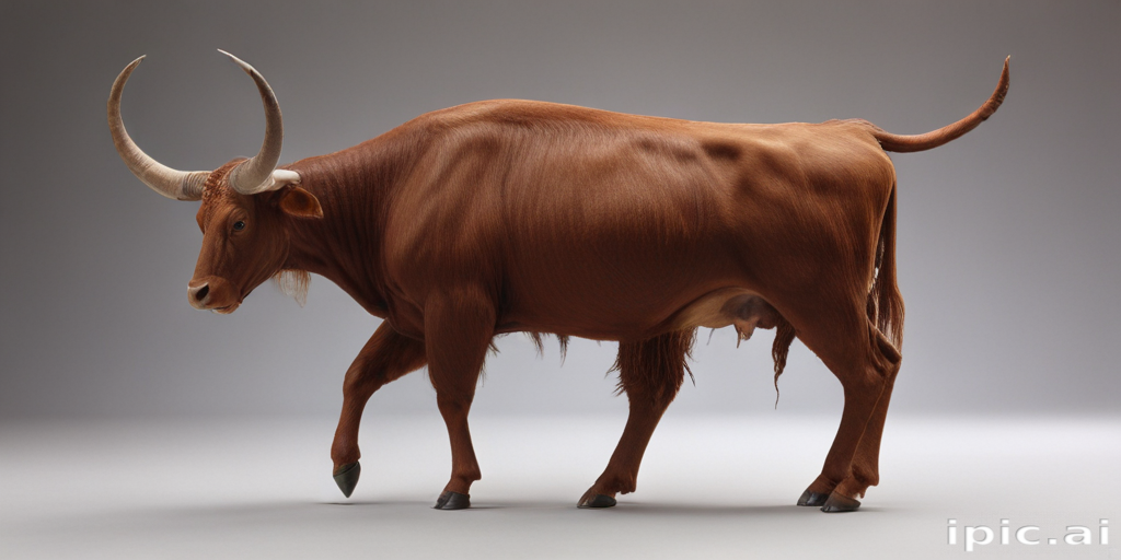 A Majestic Brown Bull Strolling Gracefully Across a Neutral Background.