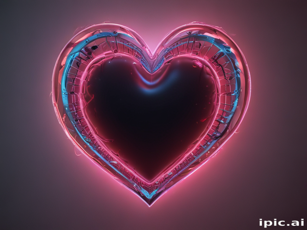 A Vibrant, Glowing Heart Design with Intricate Details and Neon Colors.