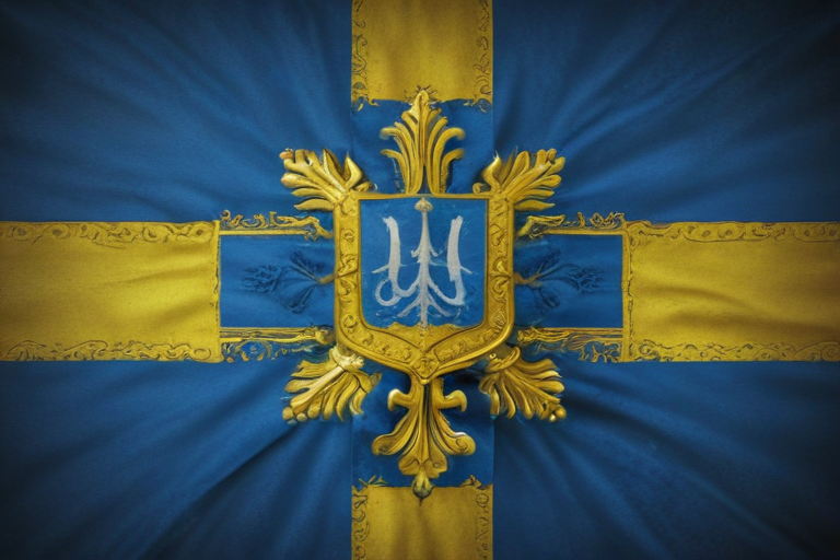 An Artistic Representation of the Ukrainian Coat of Arms on a Flag