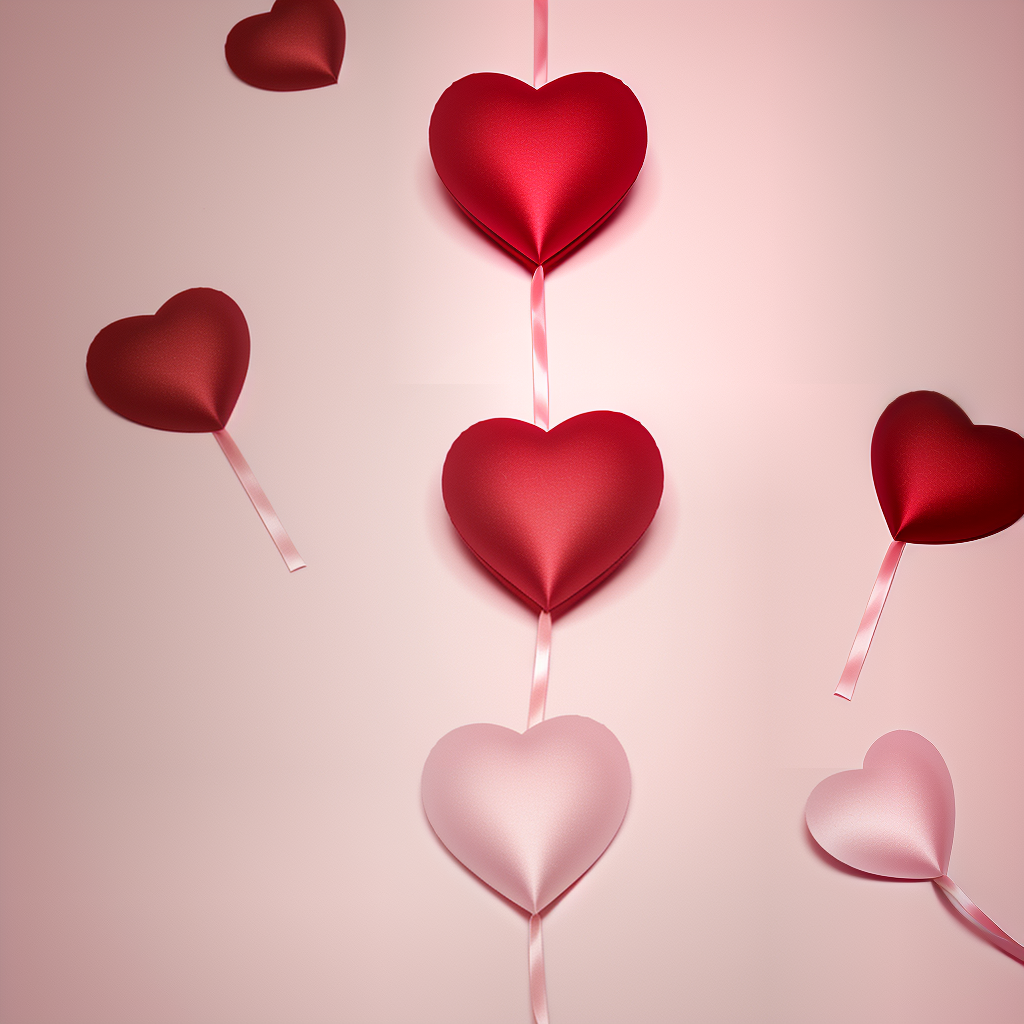 Colorful Heart Decorations on a Soft Pink Background for Romantic Occasions