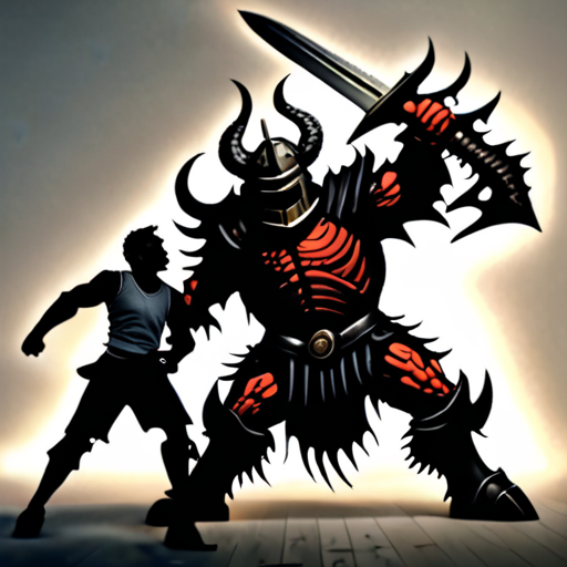 knight beating a demon monster