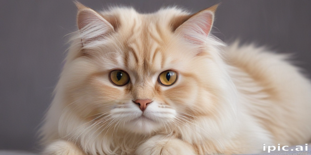 A Beautiful Cream-Colored Cat with Striking Yellow Eyes Lying Calmly.