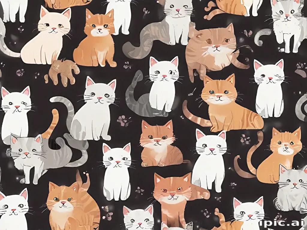 A Colorful Array of Adorable Cats in Various Poses and Patterns.
