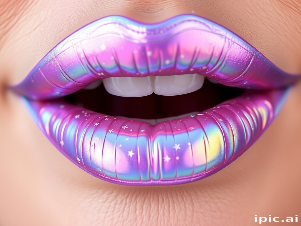 Vibrant and Iridescent Lips Featuring a Stunning Cosmic Glittery Design