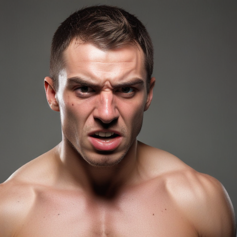Fighter who is very angry after breaking his nose and cutting his face