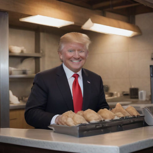 Donald Trump smiling as he serves you fried chicken from behind the ...