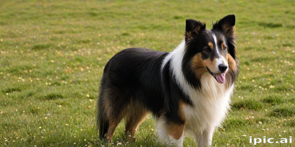 A Beautiful Collie Standing Proudly in a Lush Green Field.