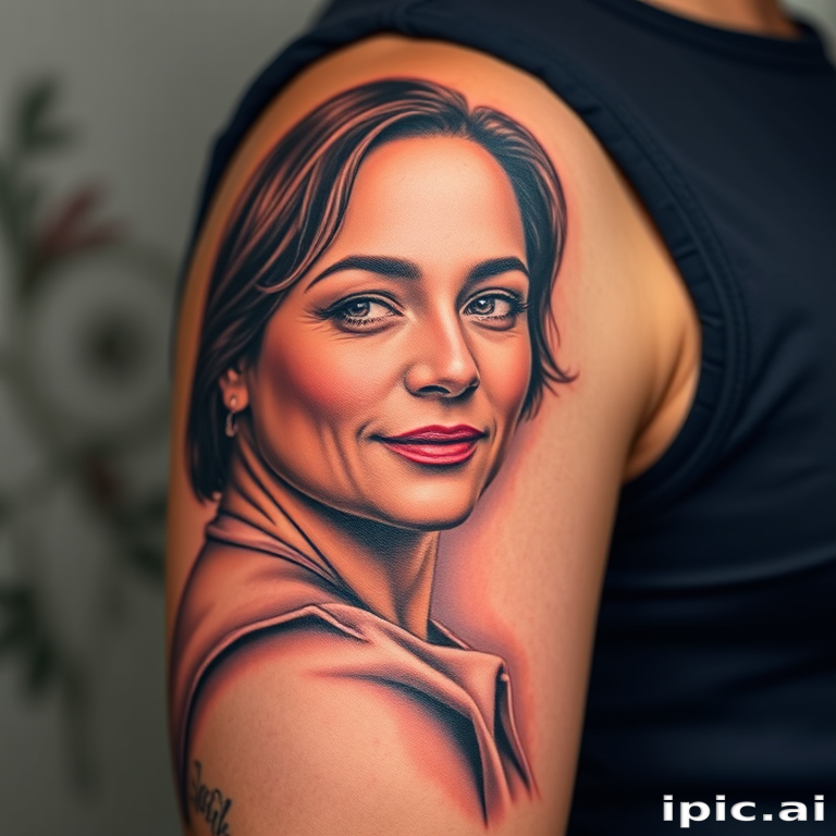 Vibrant Portrait Tattoo of a Confident Woman with Short Hair