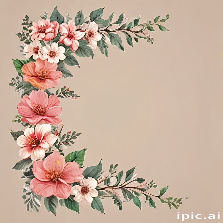 Elegant Floral Border Design Featuring Vibrant Flowers and Lush Greenery
