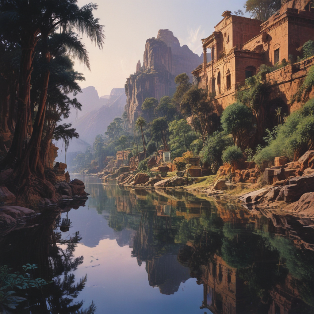 slim aarons syd mead landscape roman city lake sideways psychedelic ...