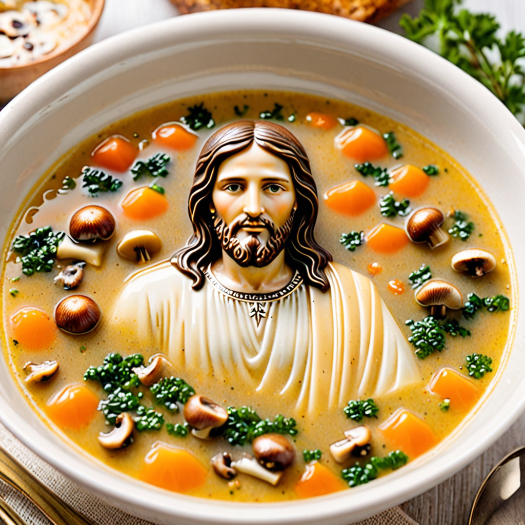jesus christ lookalikes in bowl mushroom soup