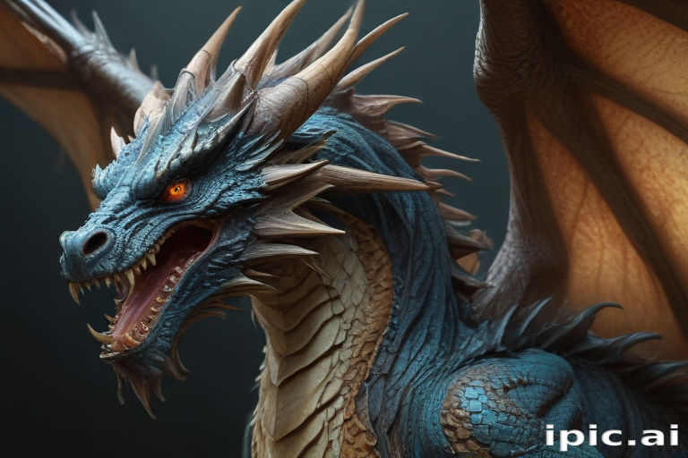 A Majestic Dragon with Intricate Scales and Fierce Expression in Detail