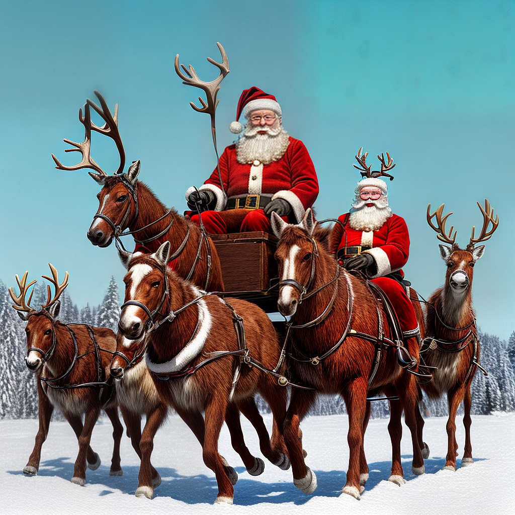 stylized image of santa claus with sleigh and reindeer