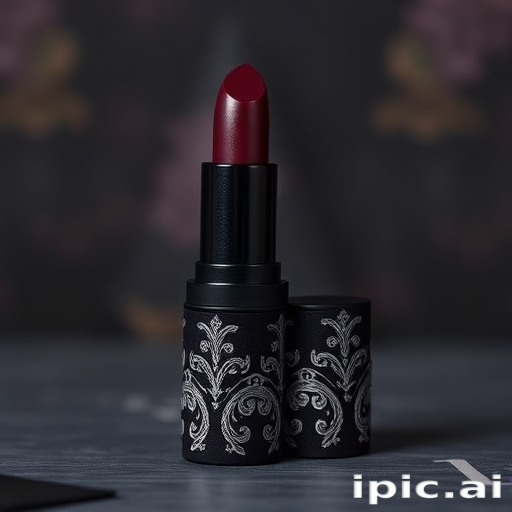 Elegant Red Lipstick in a Decorative Black Tube Against a Stylish ...