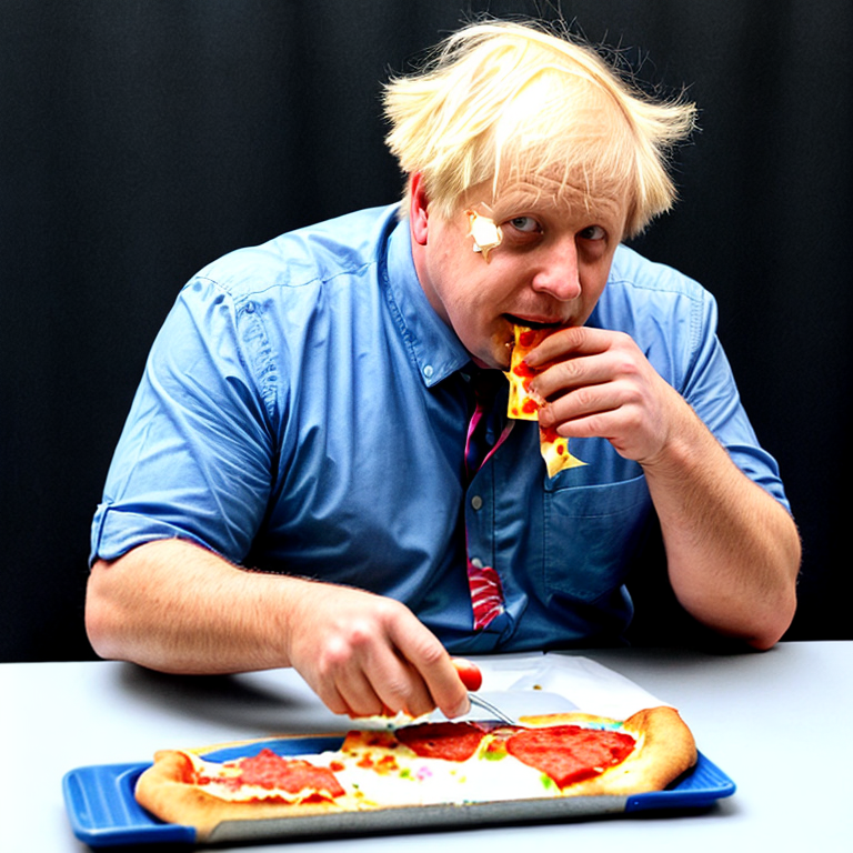boris johnson eating pizza with a fork and knife