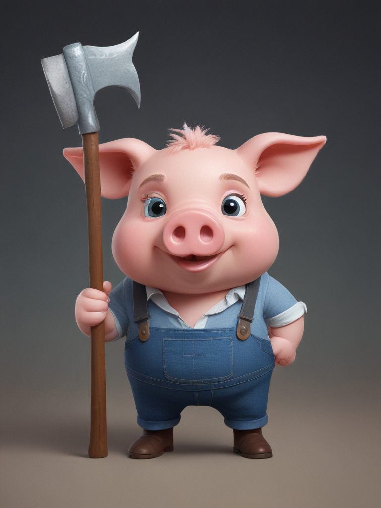 cartoon style pig holding pickaxe