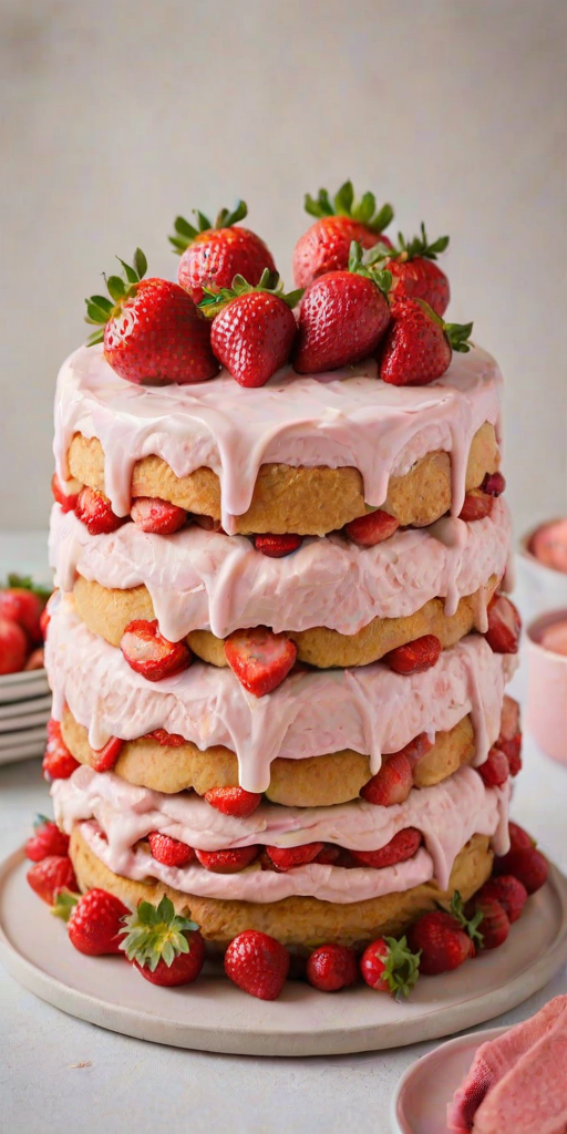 Deliciously Layered Strawberry Cake Topped with Fresh Berries and ...