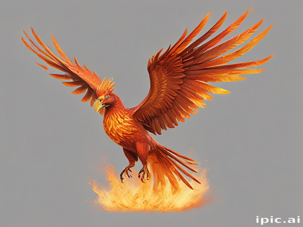 A Majestic Phoenix Rising from Flames with Fiery Wings Spread Wide