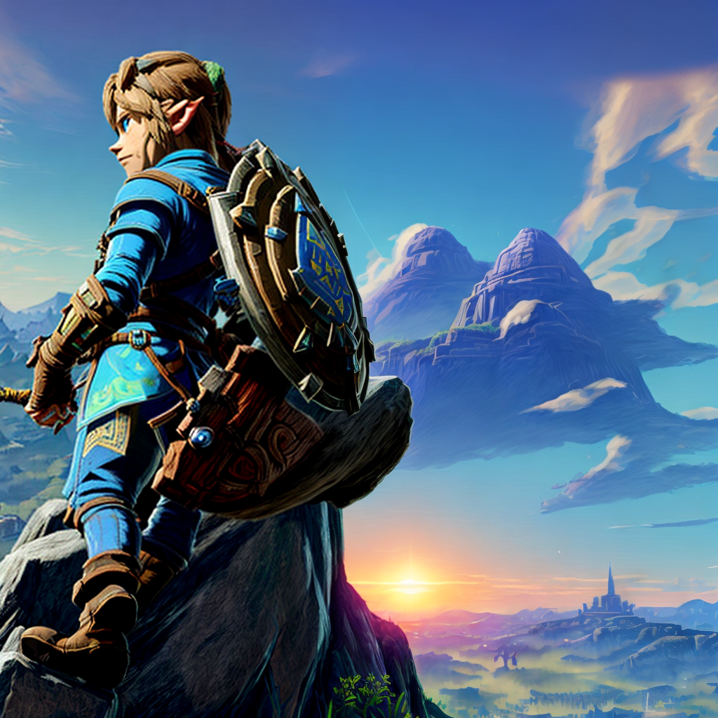 breath of the wild, link side view of his face showing, standing on a ...
