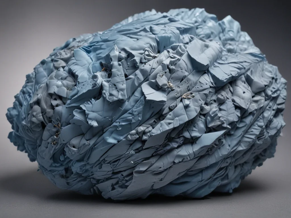 Intricate Blue Sculpture Showcasing Textured Layers and Unique Form Design