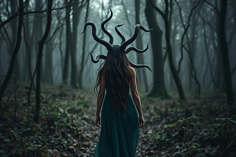 Intricate Sculpture of a Mythical Figure with Serpentine Hair Design